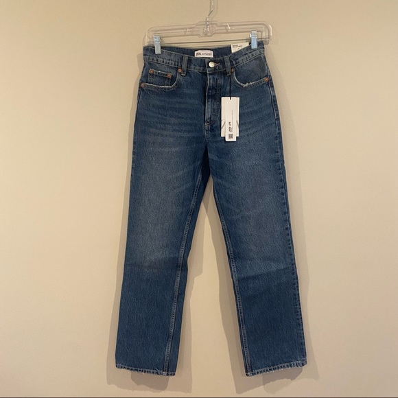Zara | Jeans | Nwt Zara High Rise Straight Leg Jeans Navy Blue | Poshmark